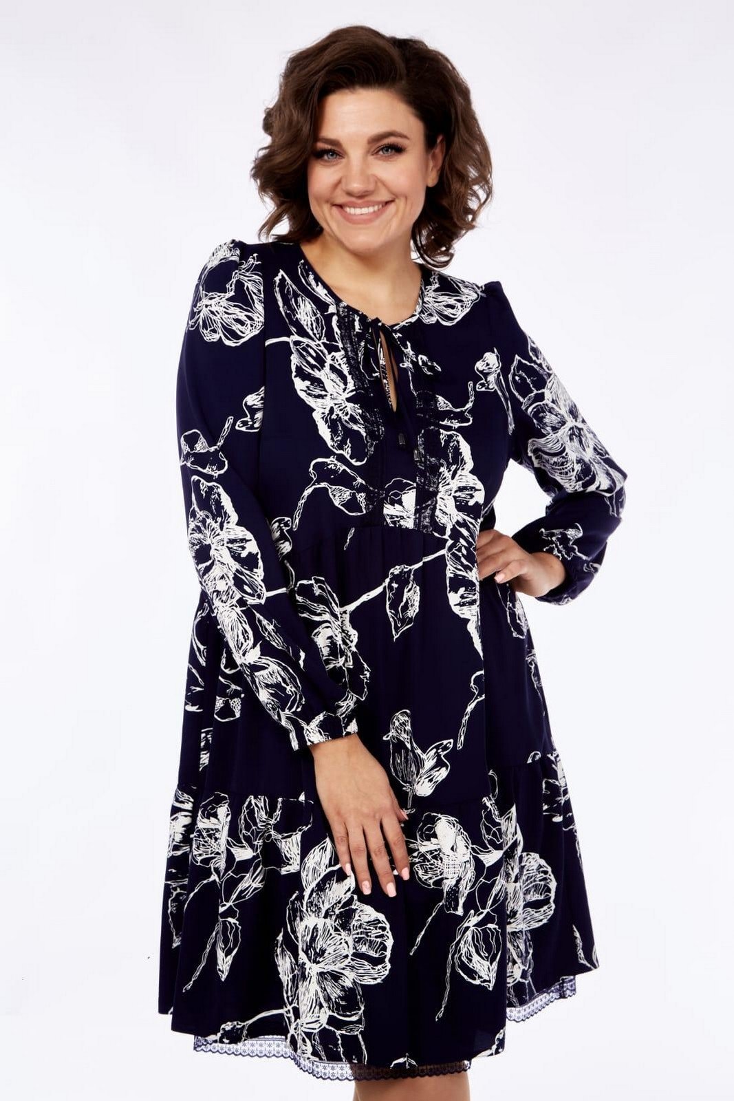 Платье 1035 синий + цветы Milora купить в интернет магазине | в наличии